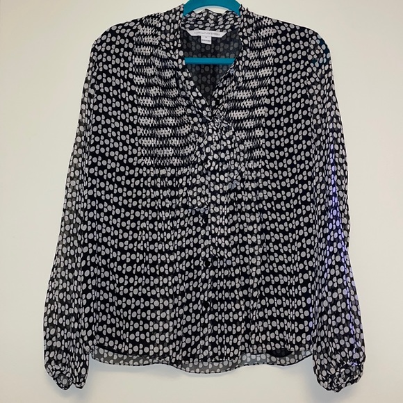 Diane Von Furstenberg | Tops | Dvf Black And White Polka Dot Blouse ...